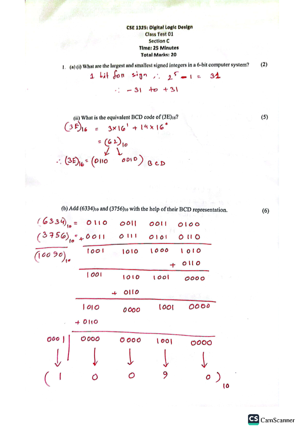 DLD CT-01 - CT Question - Digital Logic Design - CamScanner CamScanner - Studocu