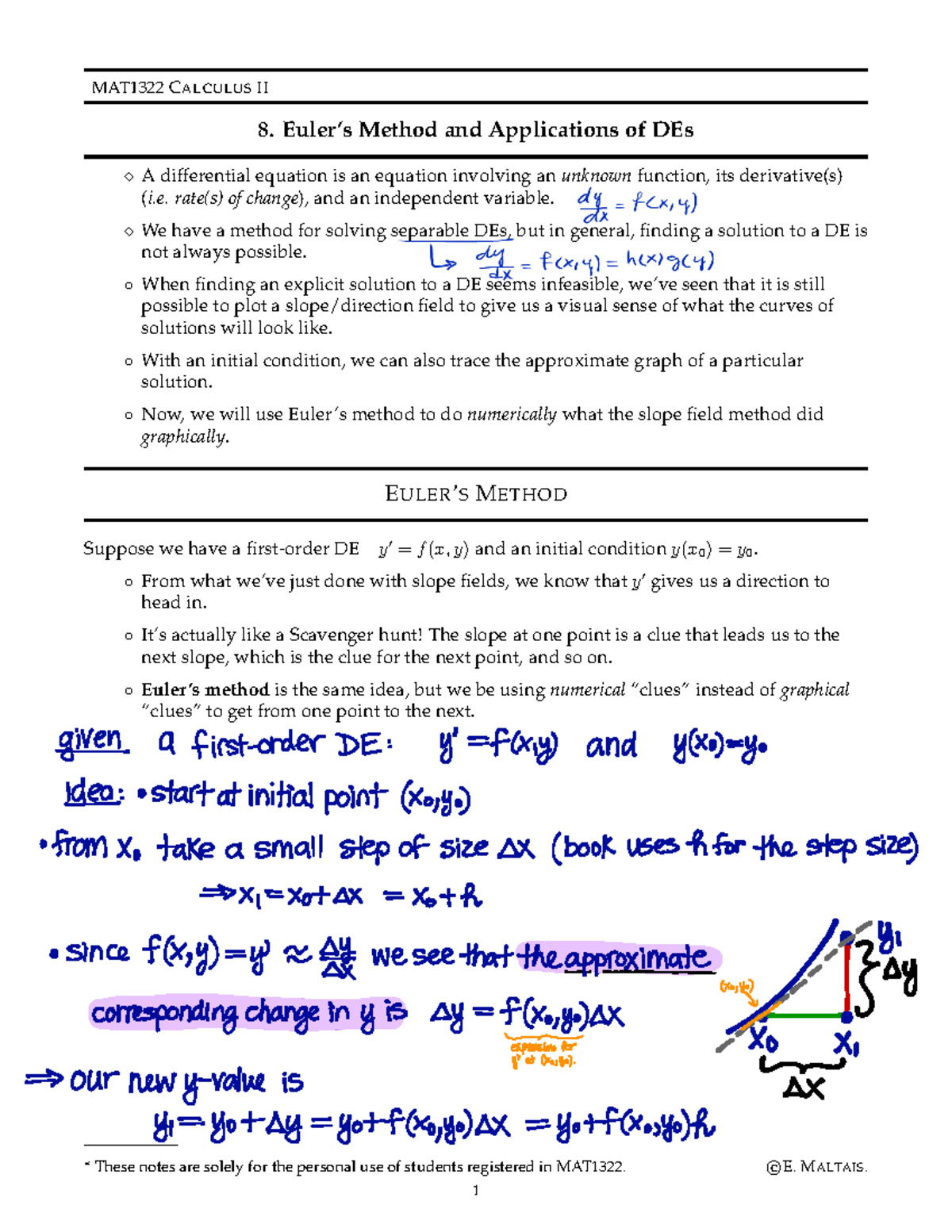 Note 8 - Calc 2 Note 8 - MAT1322 C ALCULUS II 8. Euler’s Method and ...