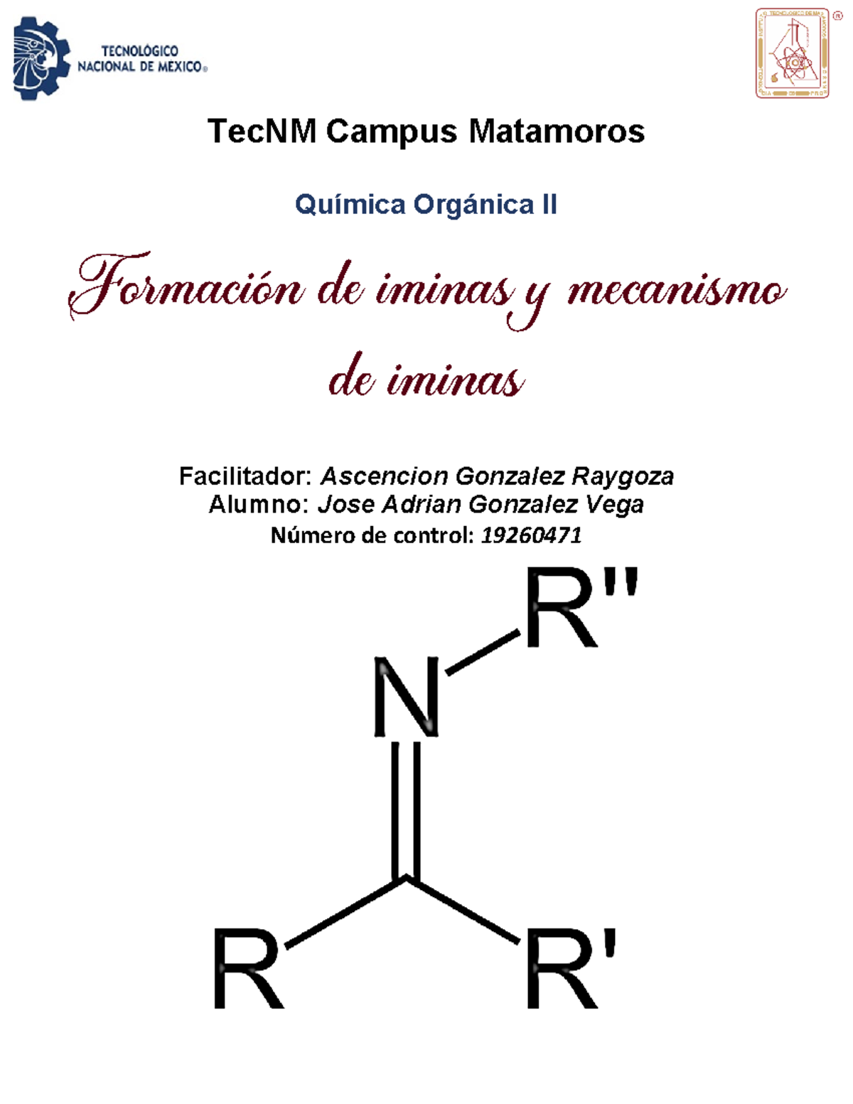 Iminas - TecNM Campus Matamoros Química Orgánica II Formación de iminas ...