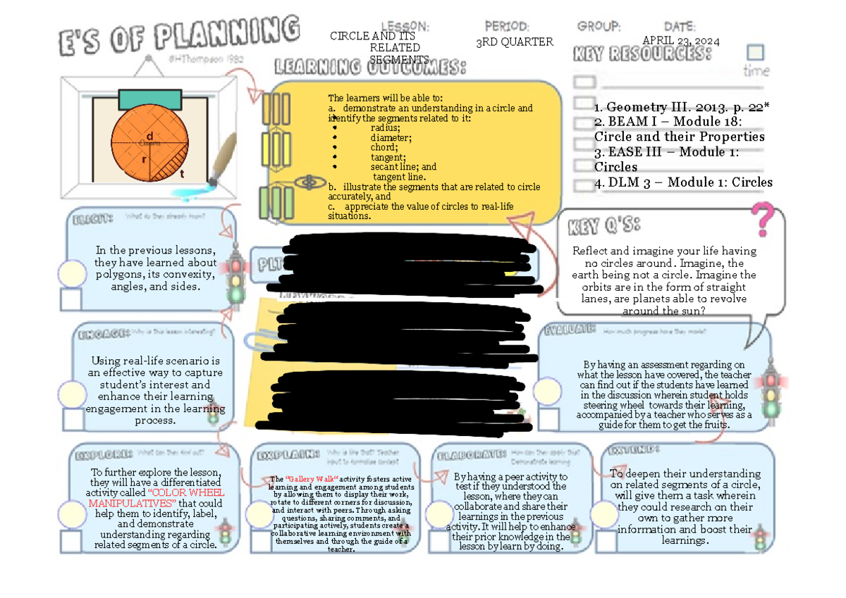 7Es Lesson PLAN - CIRCLE AND ITS RELATED SEGMENTS 3RD QUARTER APRIL 23 ...