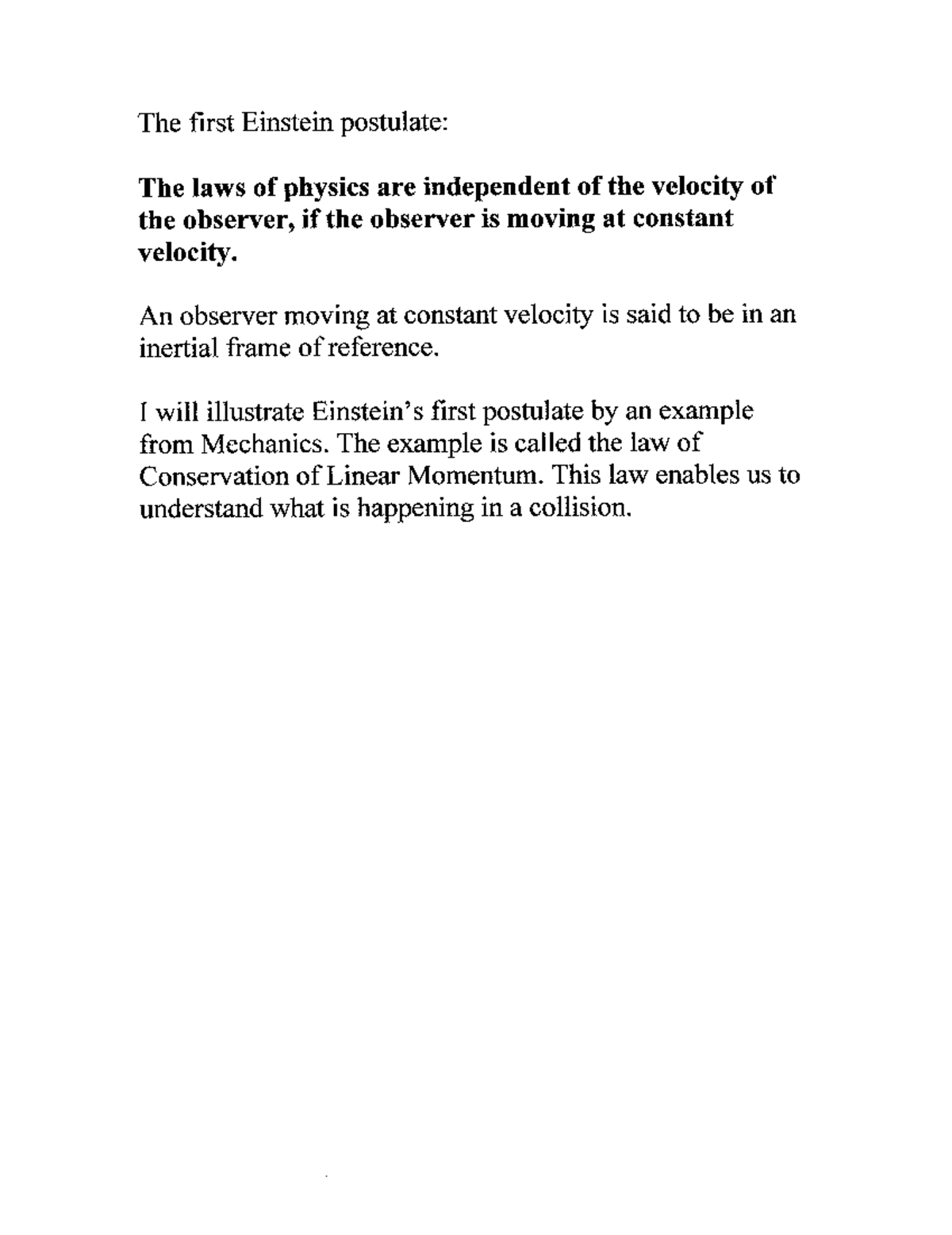 First Einstein Postulate 1 - PHYSUA91 - Studocu