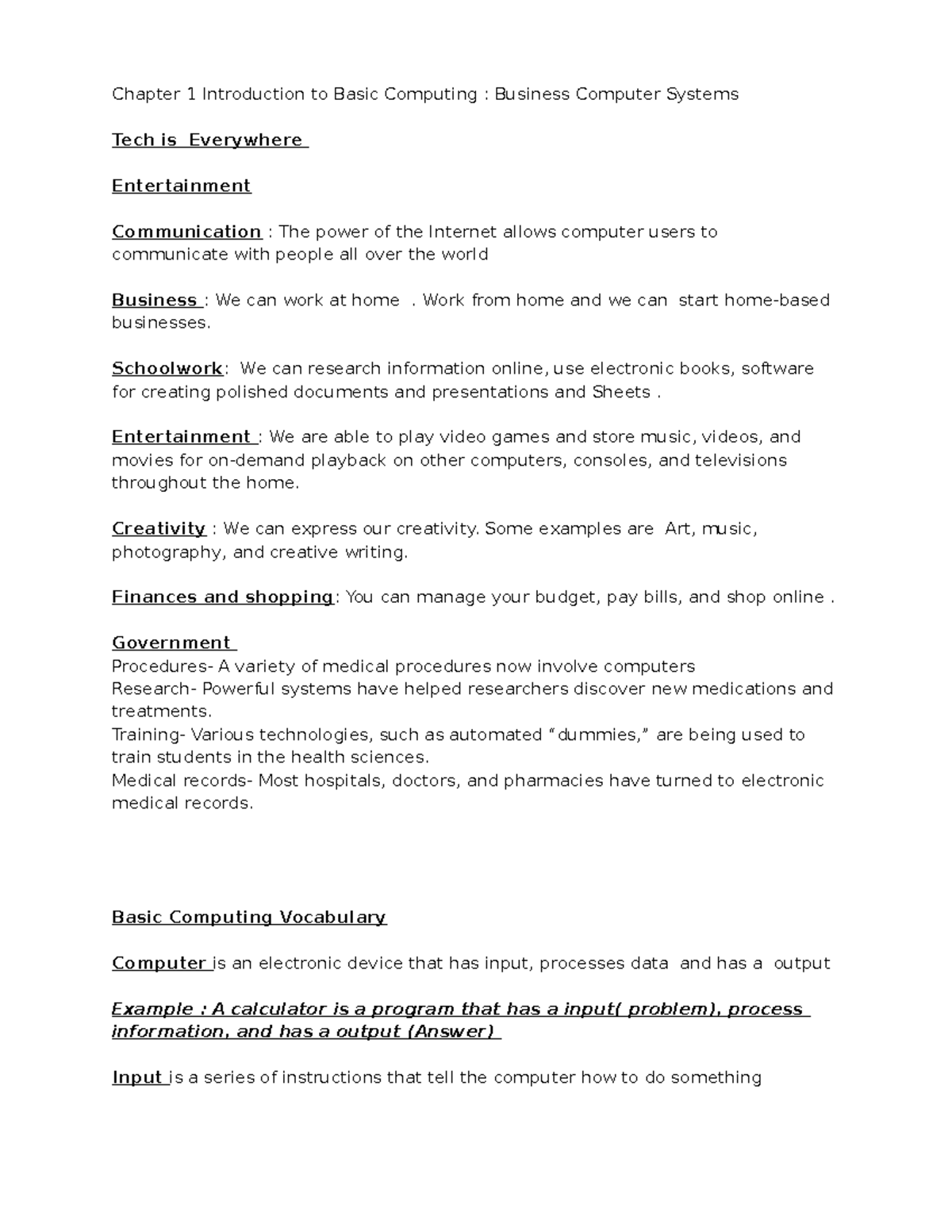 Chapter 1 Introduction To Basic Computing Chapter 1 Introduction To Basic Computing Business