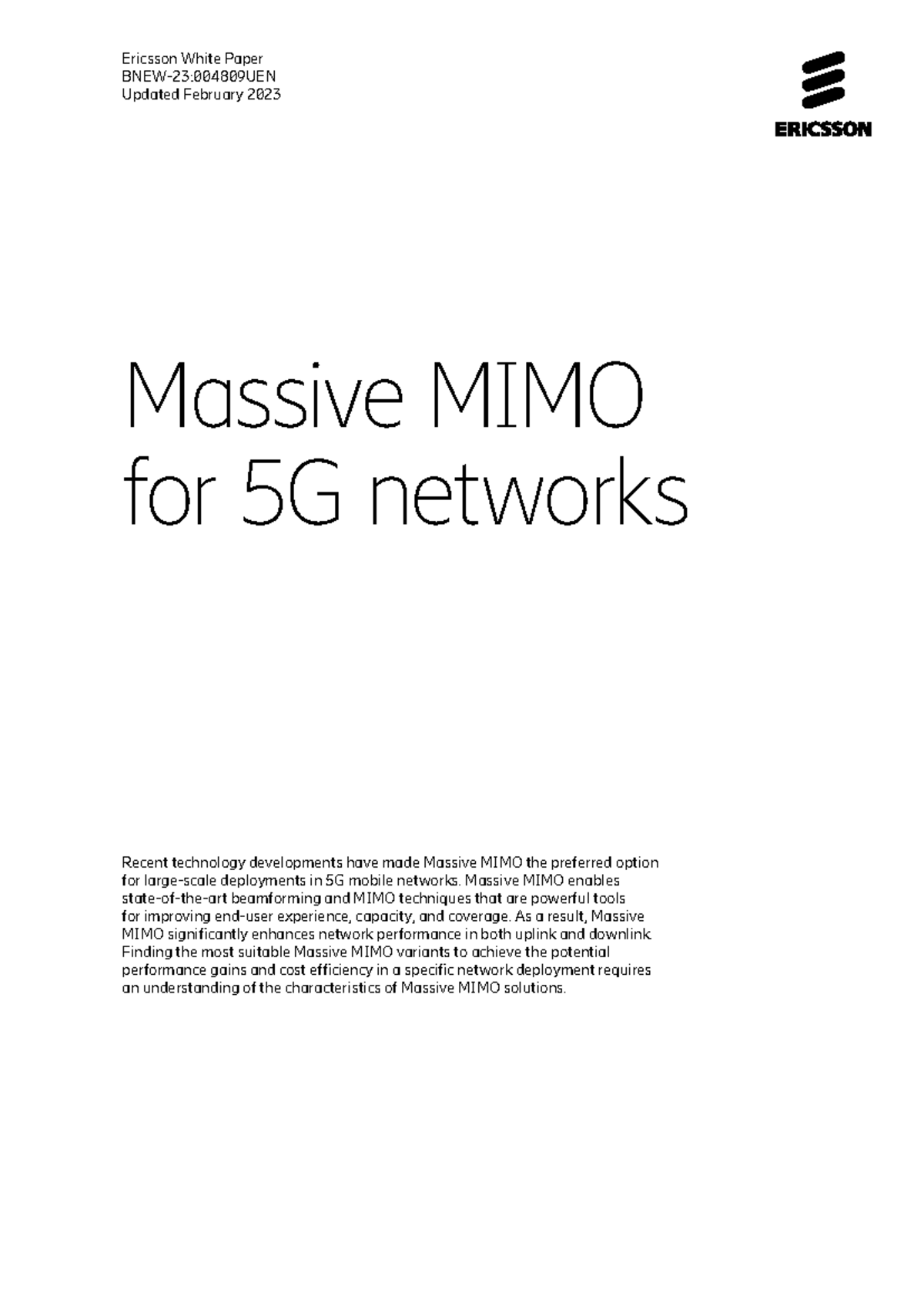 Massive mimo for 5g networks - Ericsson White Paper BNEW-23:004809UEN ...