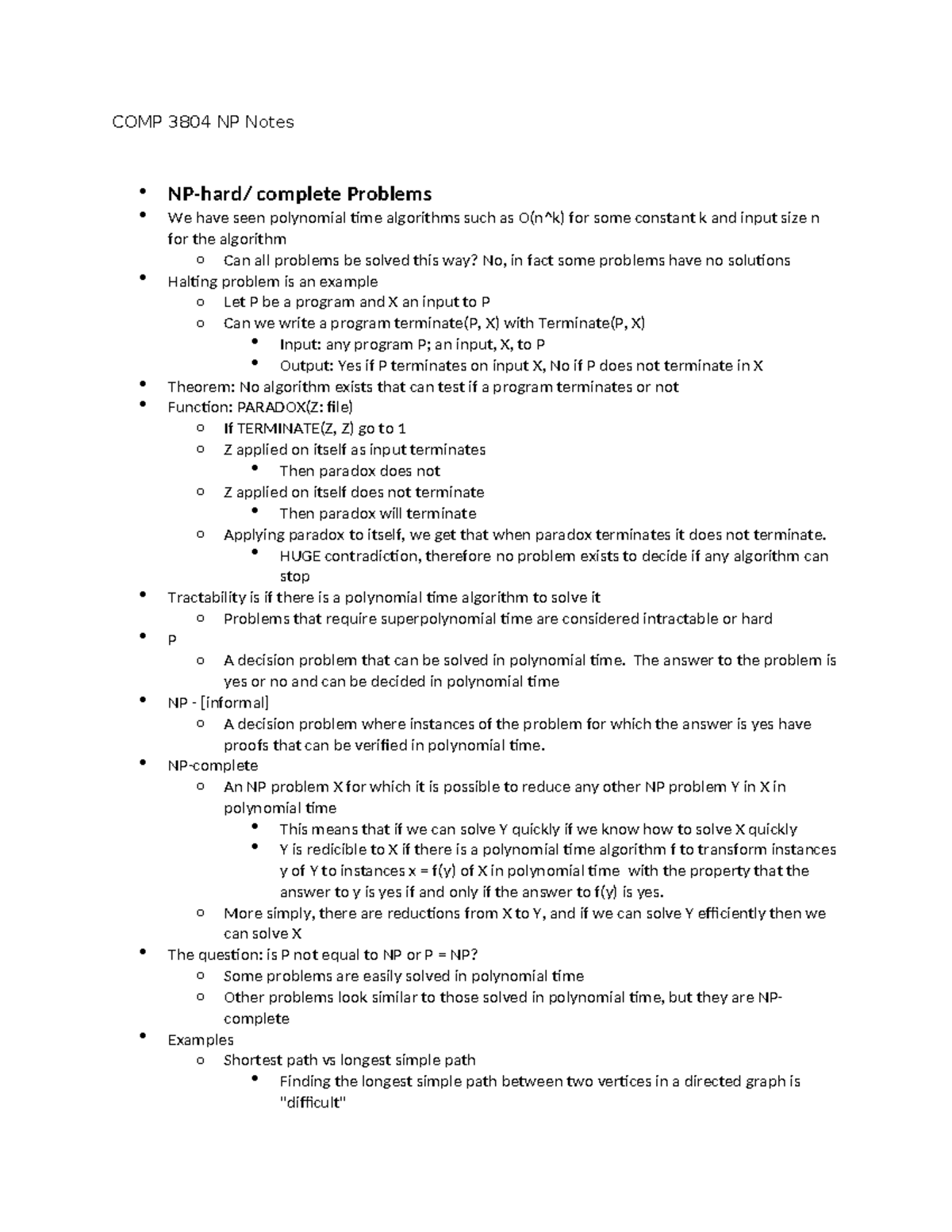 COMP 3804 NP Notes - COMP 3804 NP Notes NP-hard/ complete Problems We ...