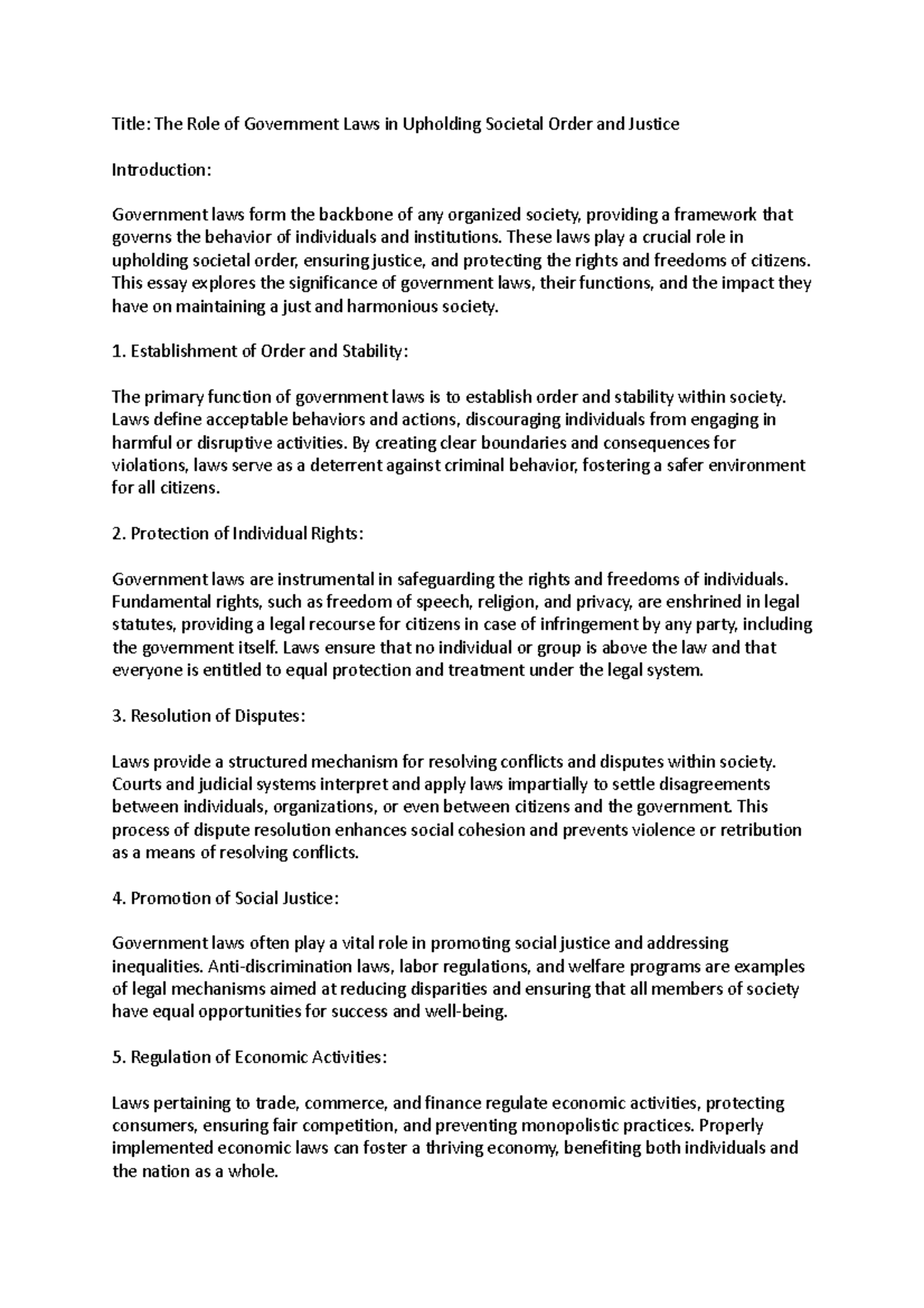 Givornemnt law - Title: The Role of Government Laws in Upholding ...