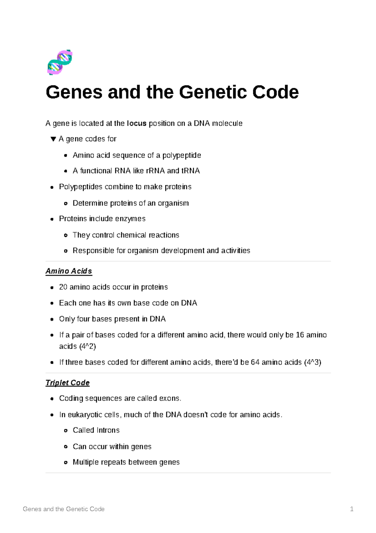 Genes and the Genetic Code - 🧬 Genes and the Genetic Code A gene is ...