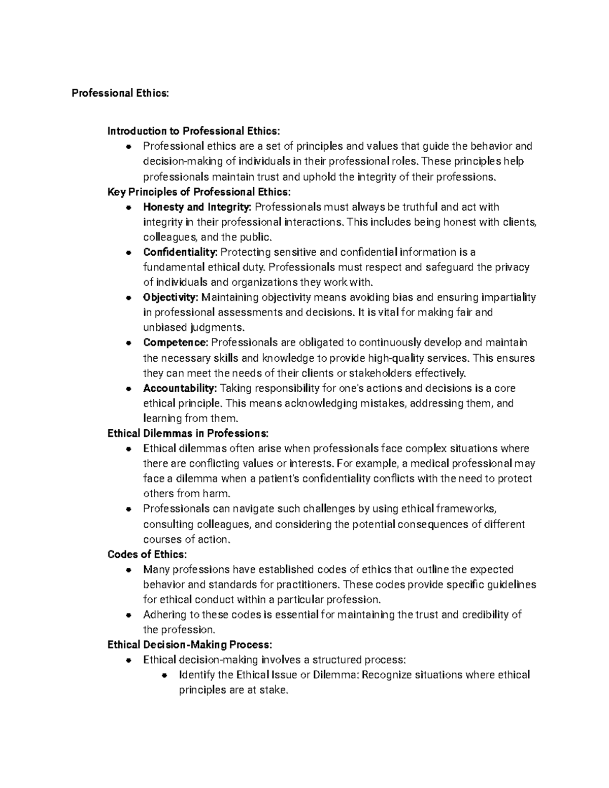 Professional Ethics - basic notes for introduction - Professional ...