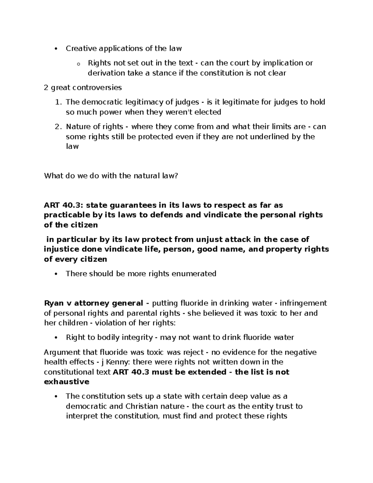 Con c LASS Notes - con law - Creative applications of the law o Rights ...
