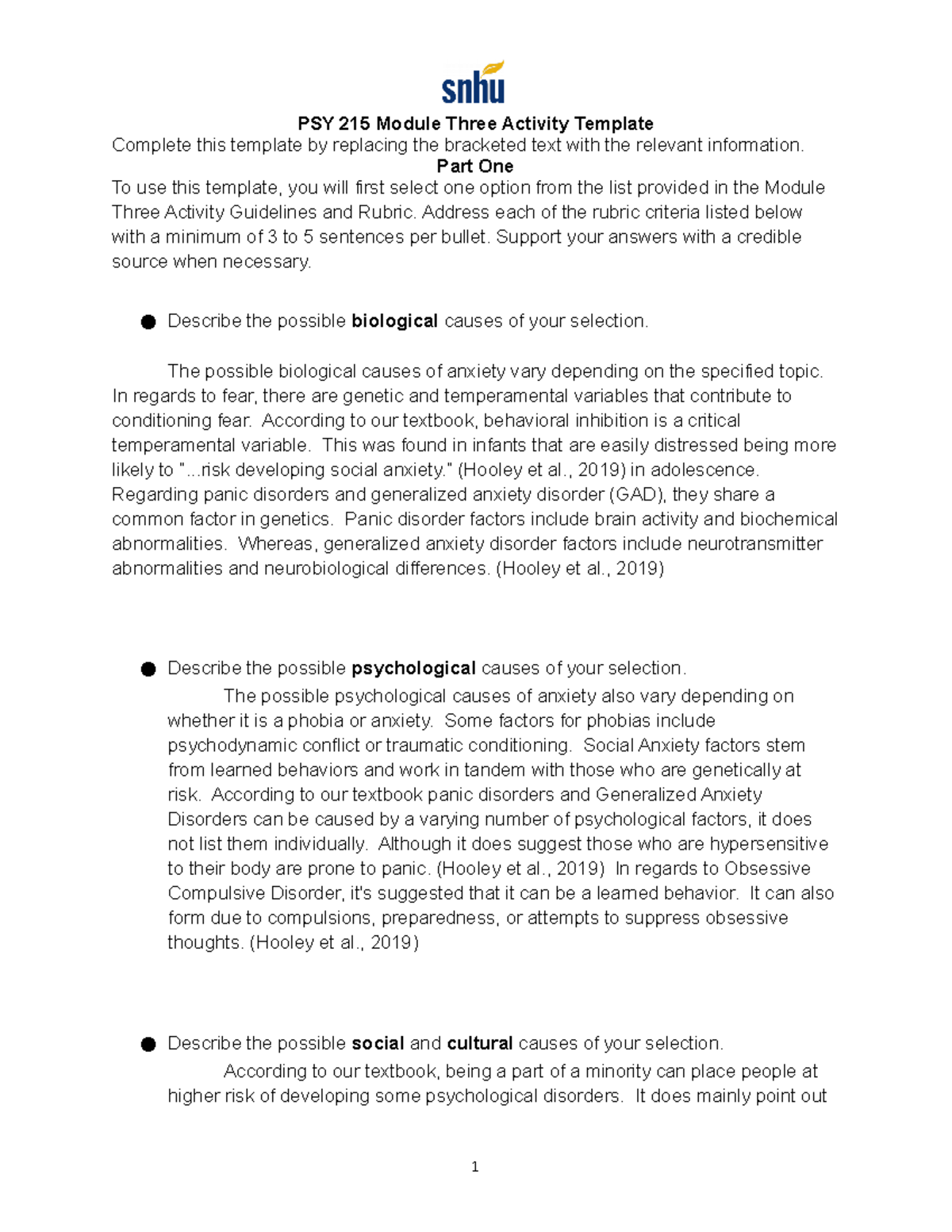 PSY 215 Module Three Activity - Part One To use this template, you will ...