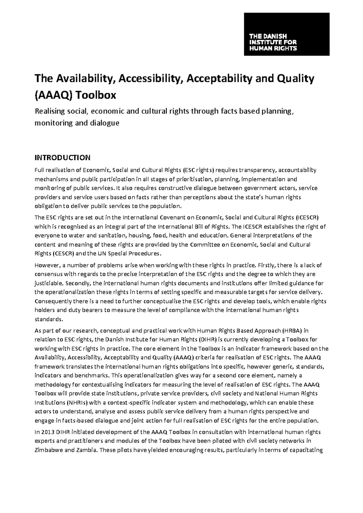 AAAQ Toolbox concept note brief - The Availability, Accessibility ...
