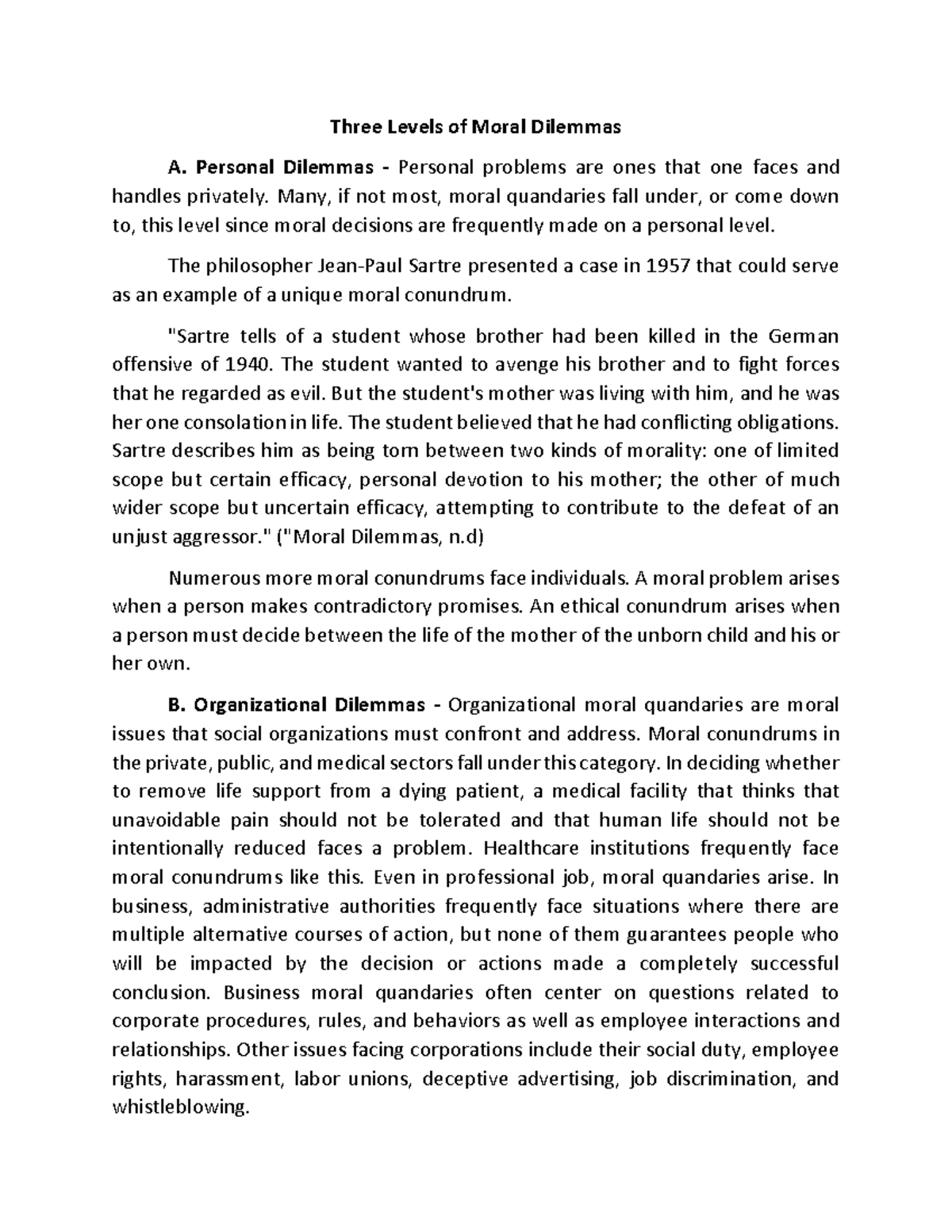 Three Levels of Moral Dilemmas - Personal Dilemmas - Personal problems ...
