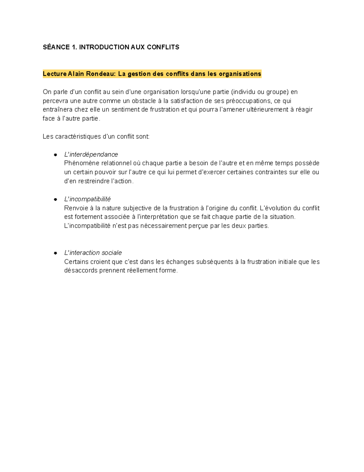 Notes de cours Gestion des conflits MNG 2115 - SÉANCE 1. INTRODUCTION ...