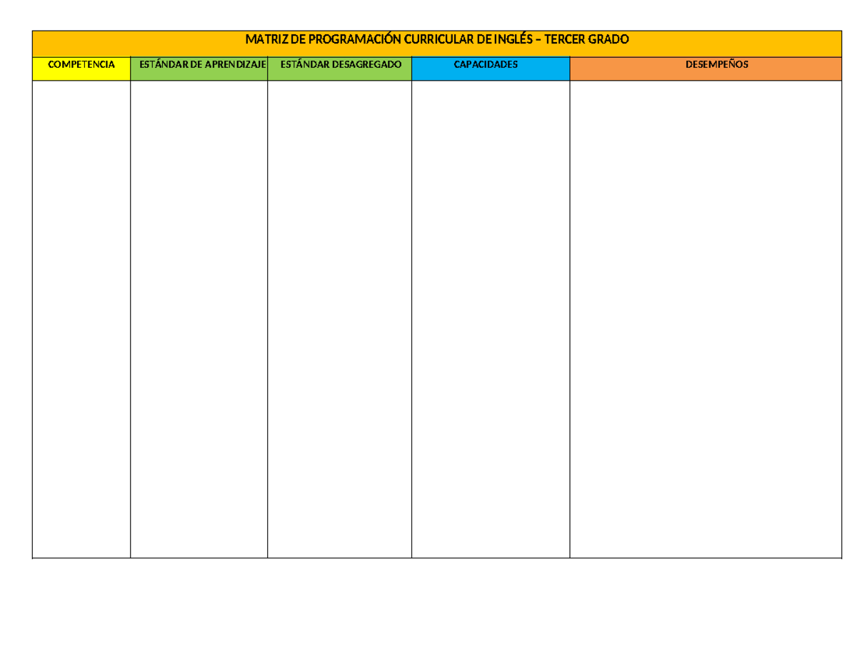 Reading Matrix - COMPETENCIA ESTÁNDAR DE APRENDIZAJE ESTÁNDAR ...