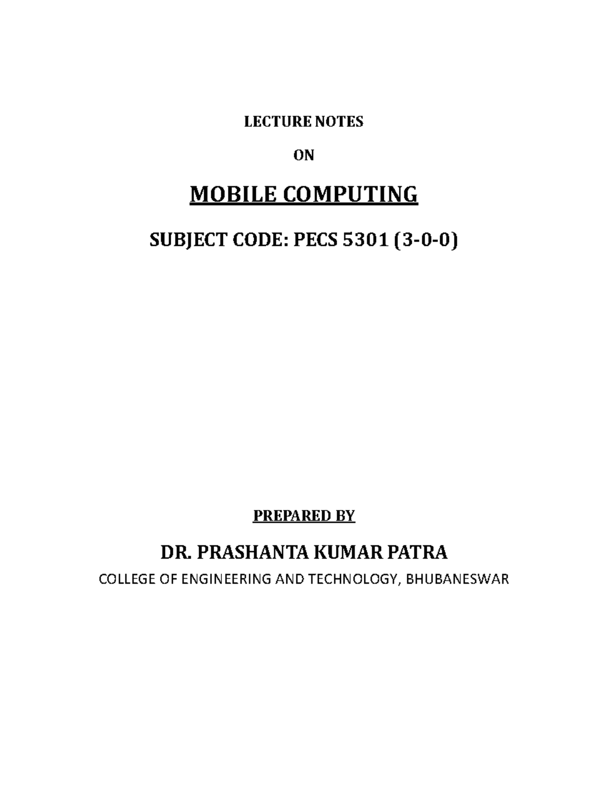 Mobile computing - it is a lecture note - LECTURE NOTES ON MOBILE ...