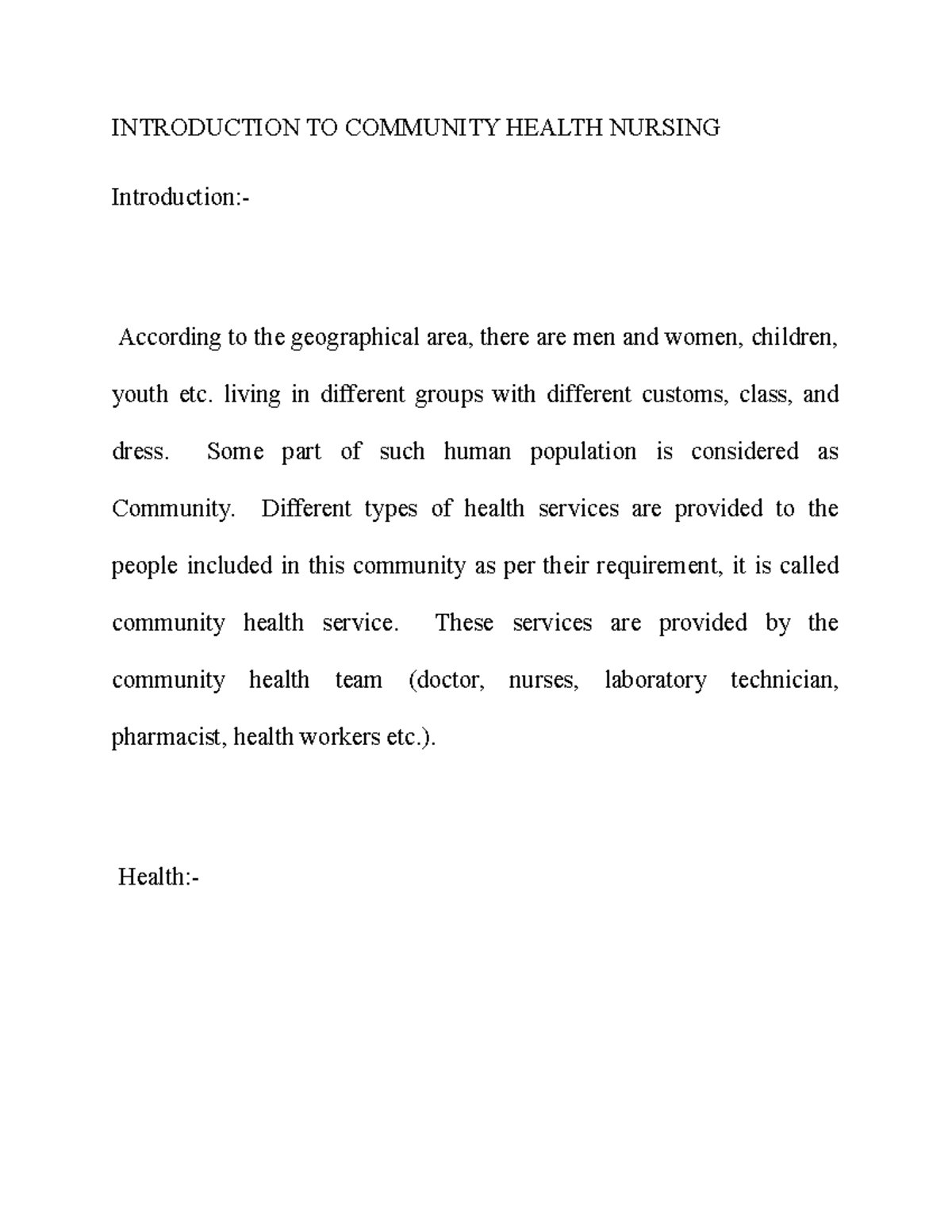 Introduction TO Community Health Nursing - INTRODUCTION TO COMMUNITY ...