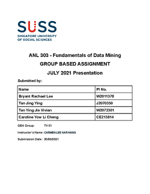 ANL303 Jul21 Tutor-Marked Assignment (TMA) - ANL Fundamentals of Data Mining Tutor-Marked ...