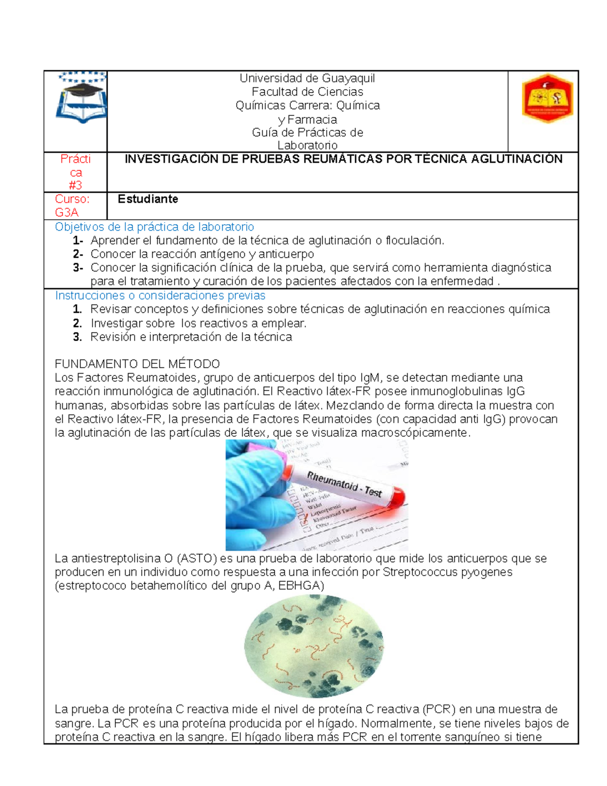 Informe De Laboratorio Nº 3 Inmunologia Universidad De Guayaquil