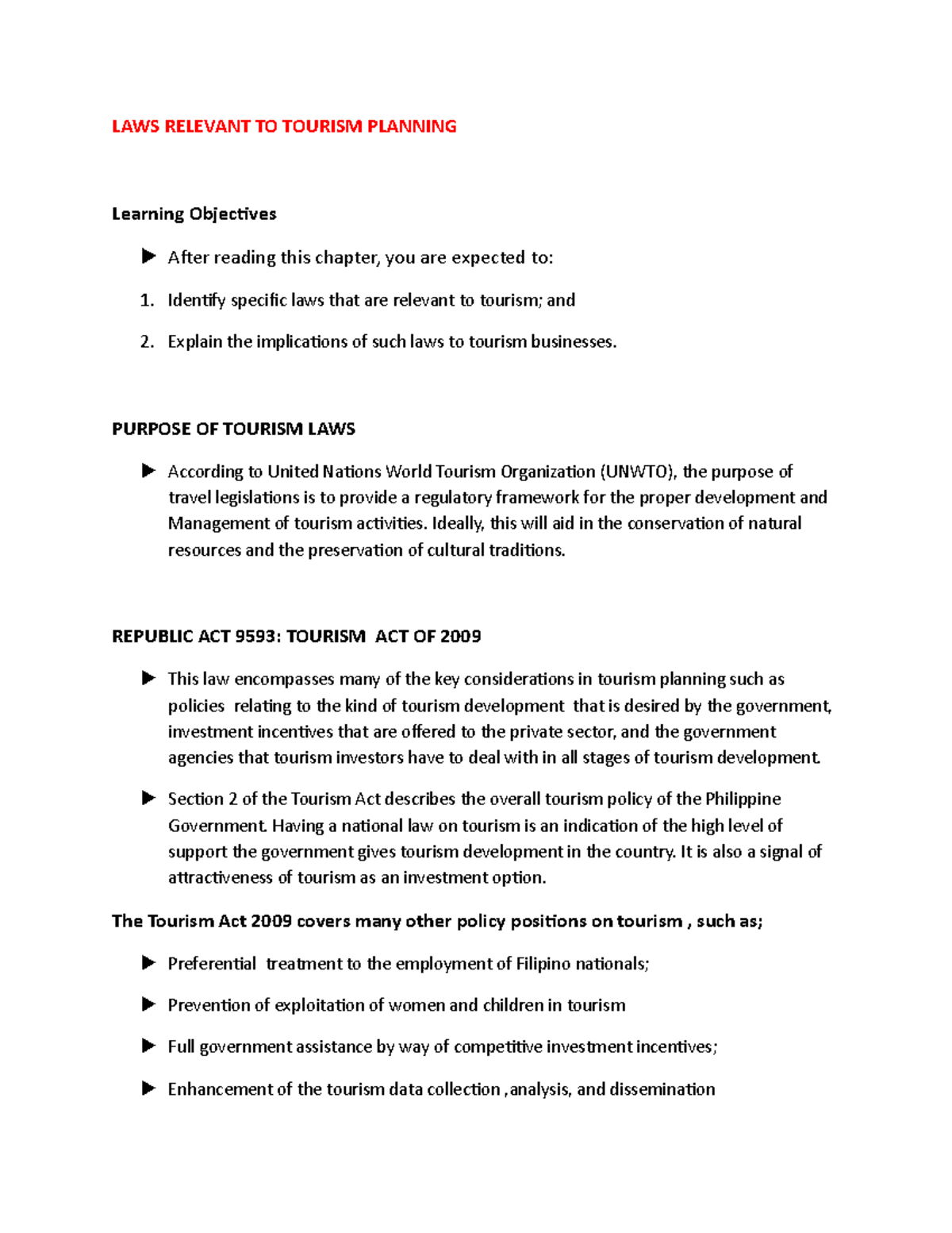 LAWS Relevant TO Tourism Planning - LAWS RELEVANT TO TOURISM PLANNING ...