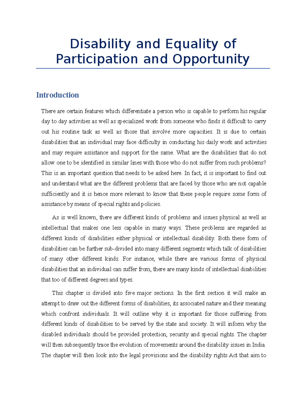 Disability and Equality of Participation and Opportunity - Disability ...