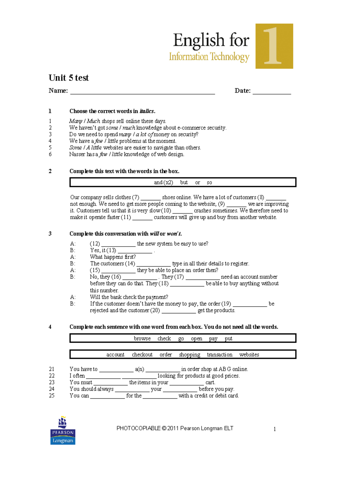VE IT Tests Unit - Unit 5 test Name ...