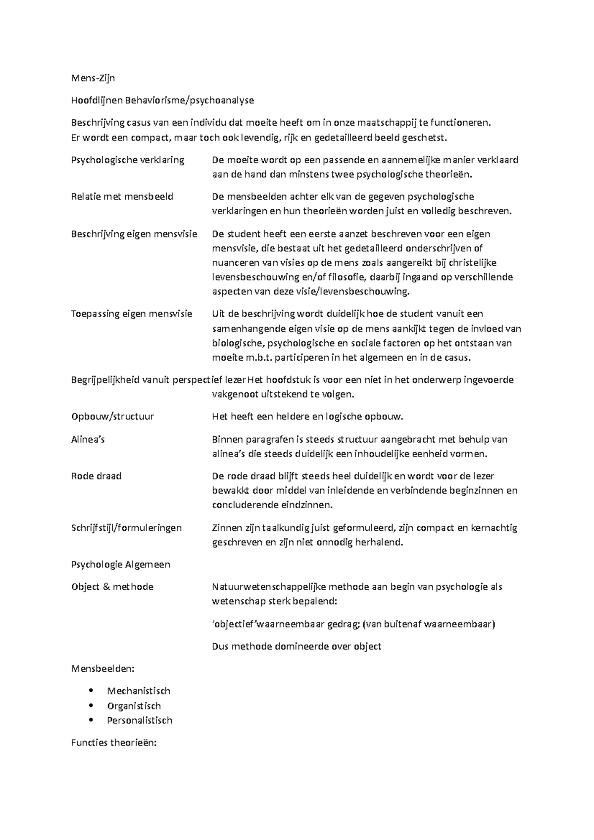 Mens zijn aantekeningen - Mens-Zijn Hoofdlijnen Behaviorisme ...