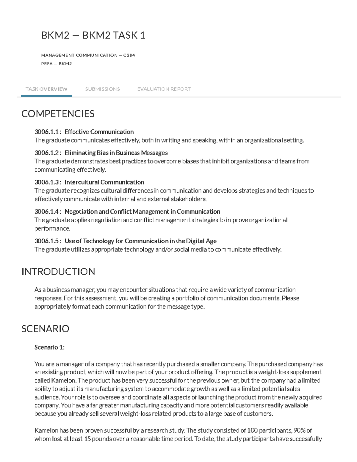 C204 Task 1 Rubric - BKM2 — BKM2 TASK 1 MANAGEMENT COMMUNICATION — C ...