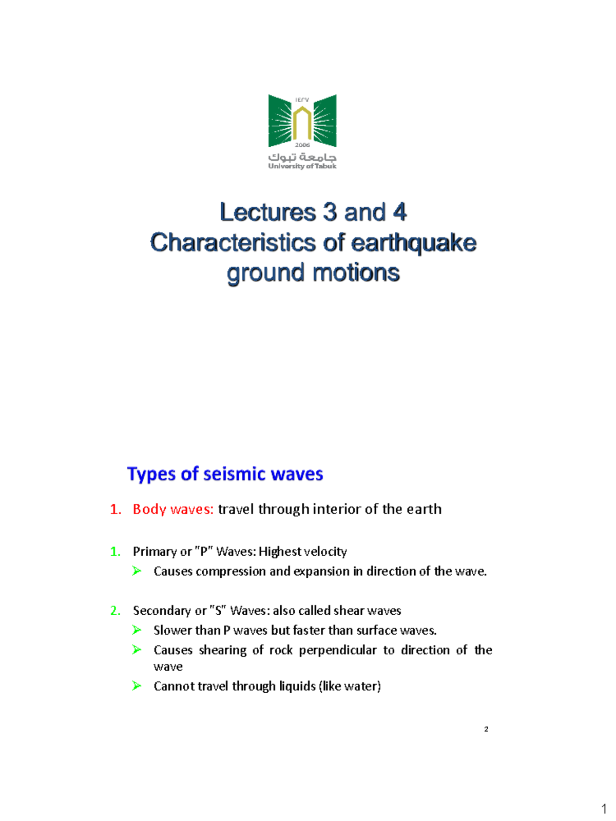 L3 L4 Magnitude of earthquakes - 1 Lectures 3 and 4 Characteristics of ...