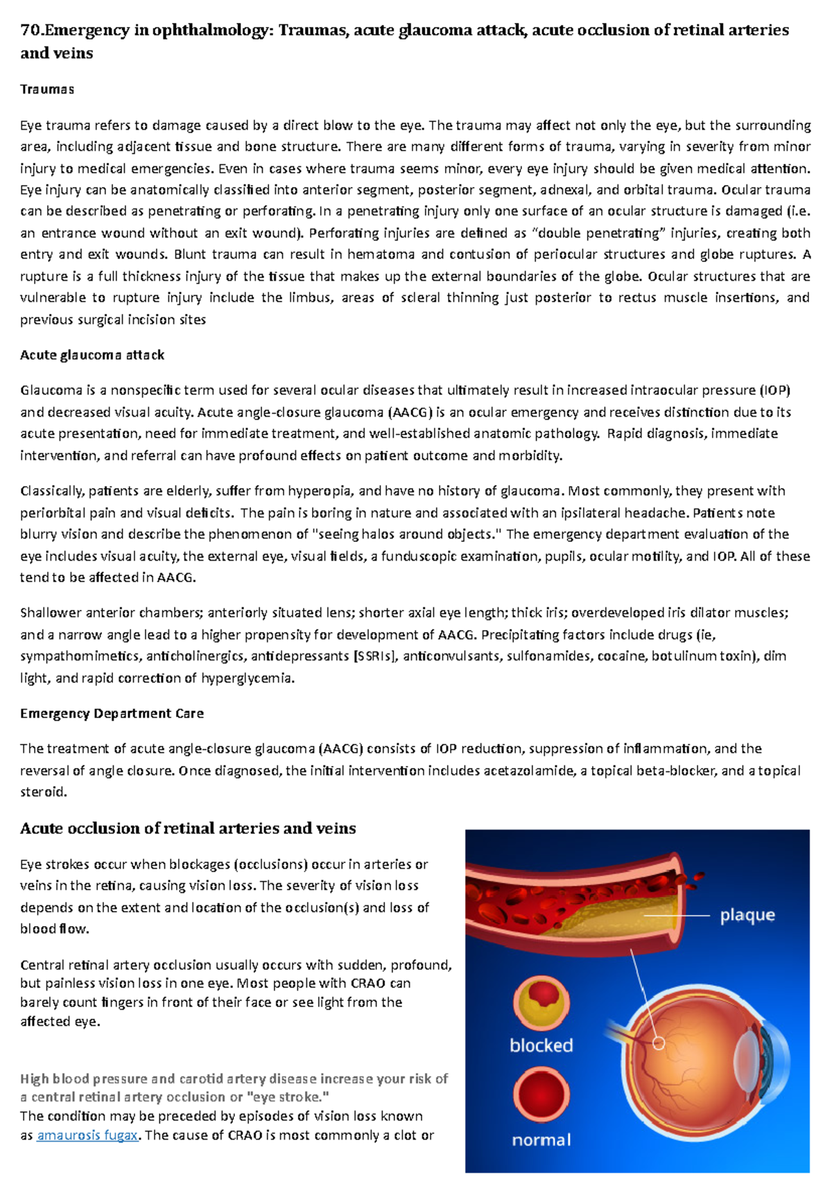 Ophthalmology emergencies - 70 in ophthalmology: Traumas, acute ...