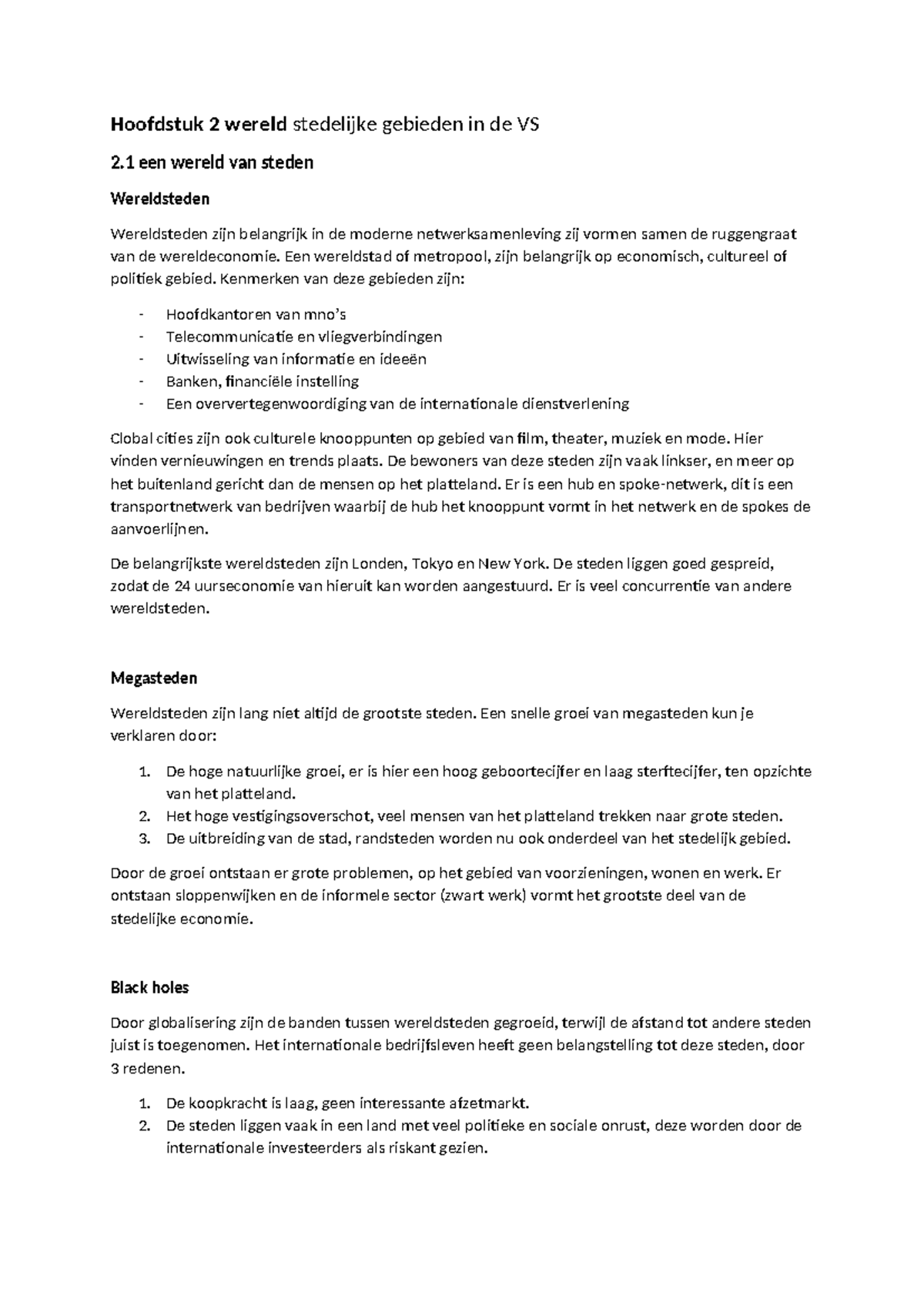 Hoofdstuk 2 wereld stedelijke gebieden in de VS - Een wereldstad of ...