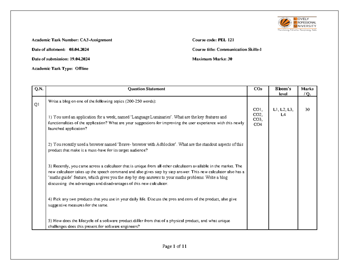 A642946983 30497 8 2024 Sample CA3 G1and2 - Academic Task Number: CA3-Assignment Course code ...