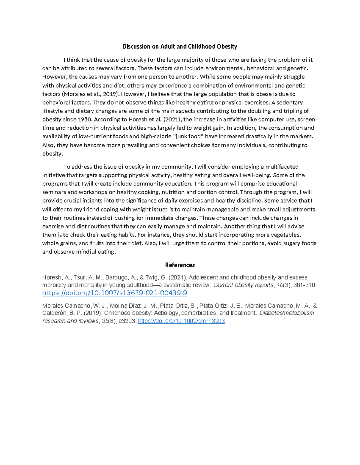 Discussion on Childhood Obesity - Discussion on Adult and Childhood ...