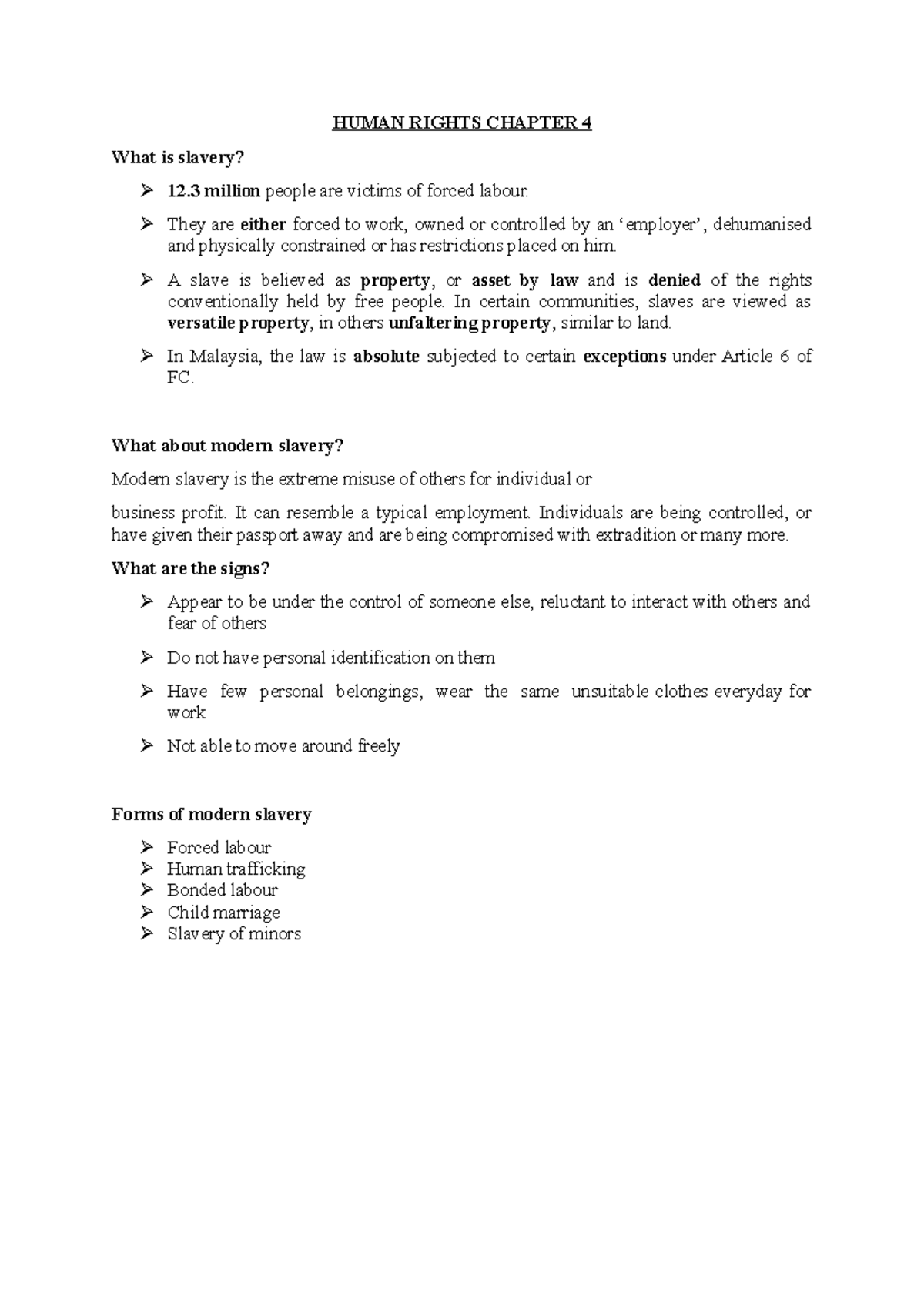 Human Rights Chapter 4A - HUMAN RIGHTS CHAPTER 4 What is slavery? 12 ...