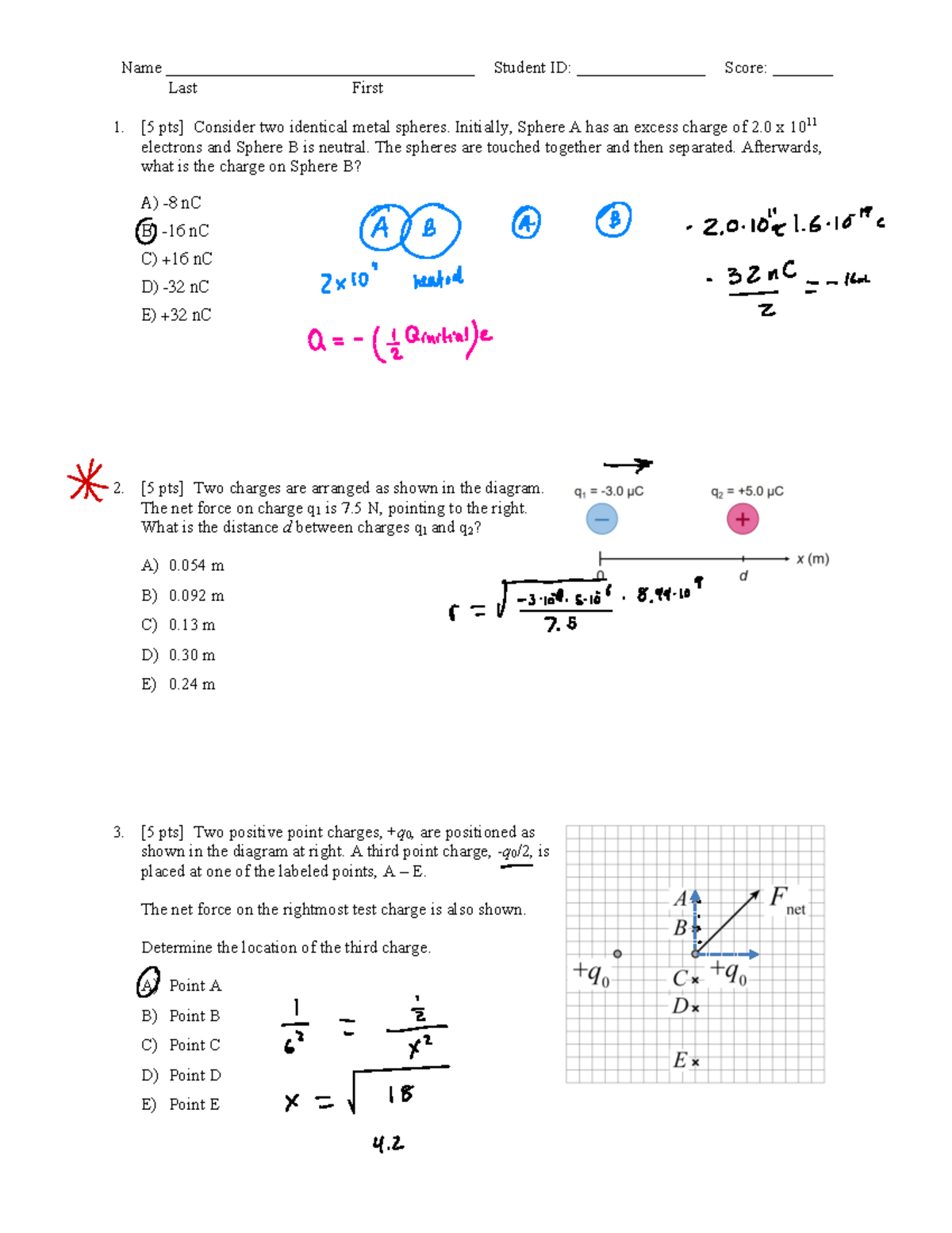 Physics 115 Practice Midterm Exam 1C - Last First [5 pts] Consider two ...