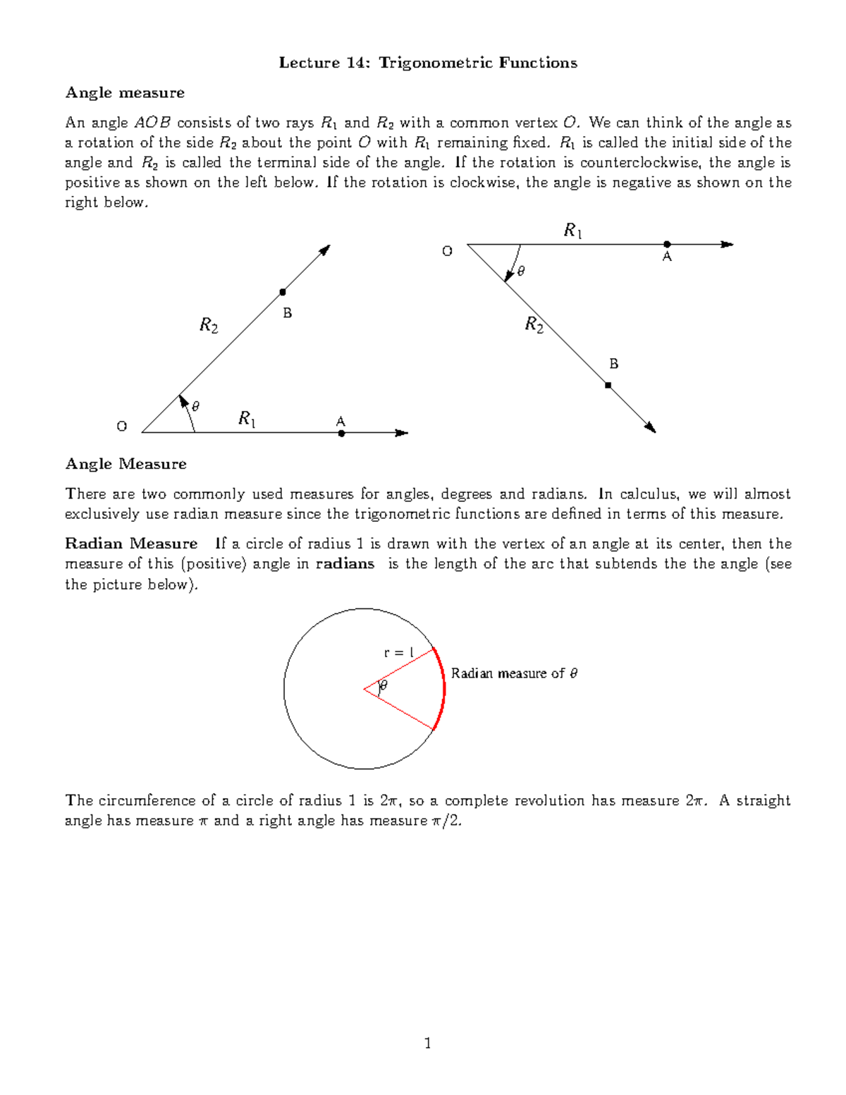 Trigonometric Functions and Angle Measures - Studocu