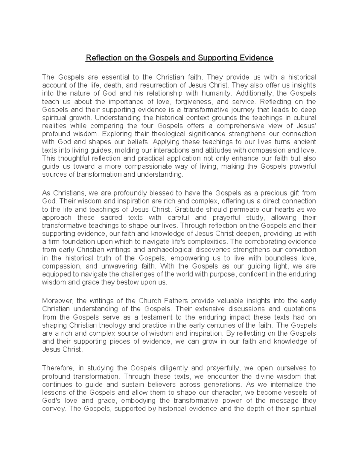 Reflection on the Gospels and Supporting Evidence - They provide us ...