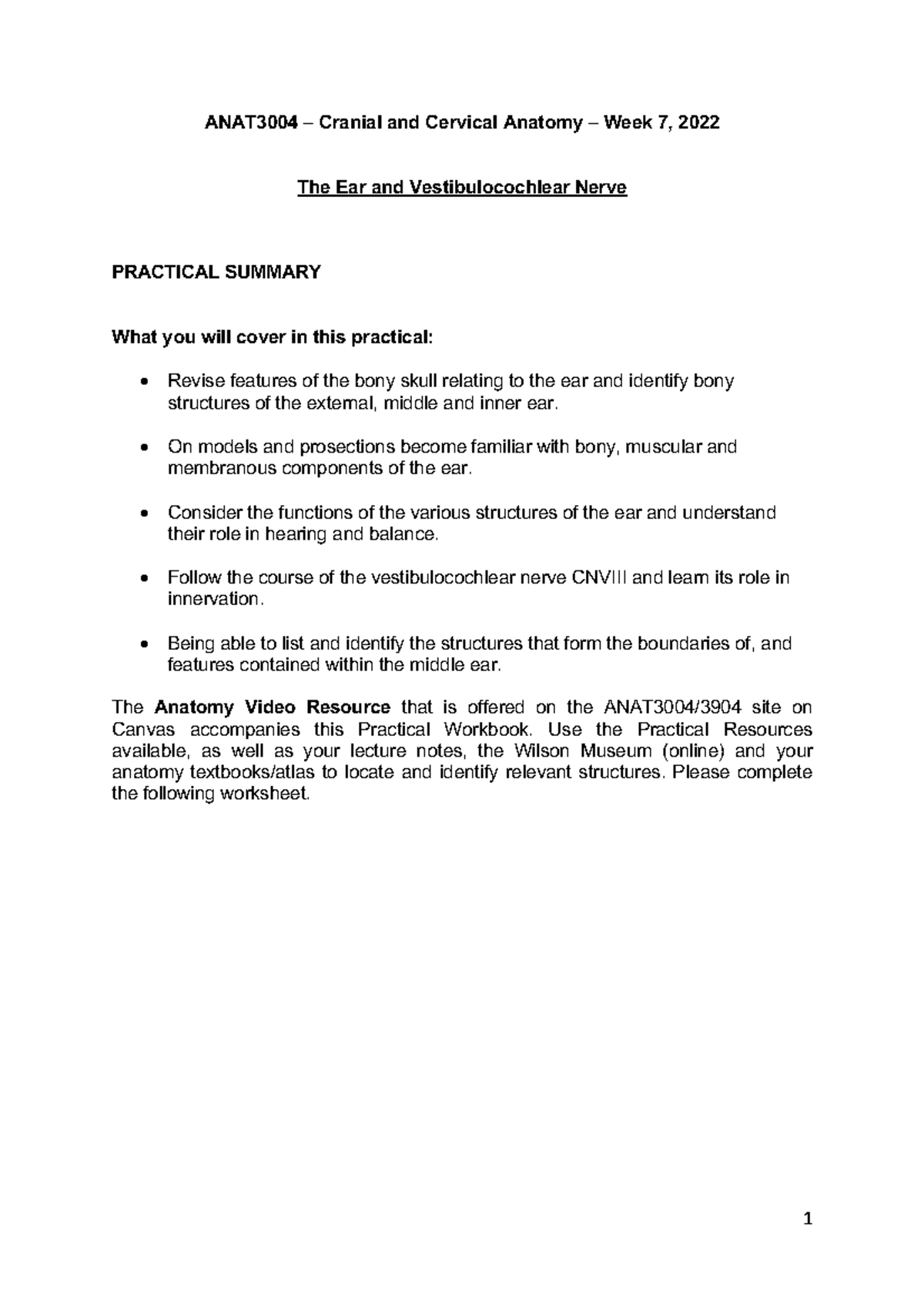 W7 Practical Worksheet (The Ear) Answers - ANAT3004 – Cranial and ...