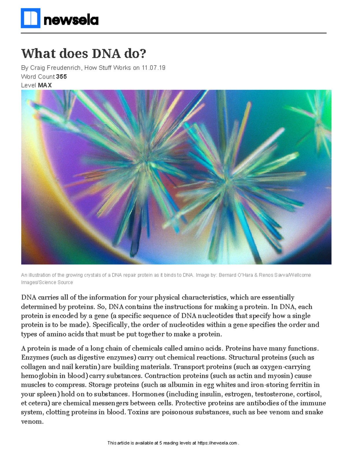 Newsela What Does DNA D - Helps alot - This article is available at 5 ...