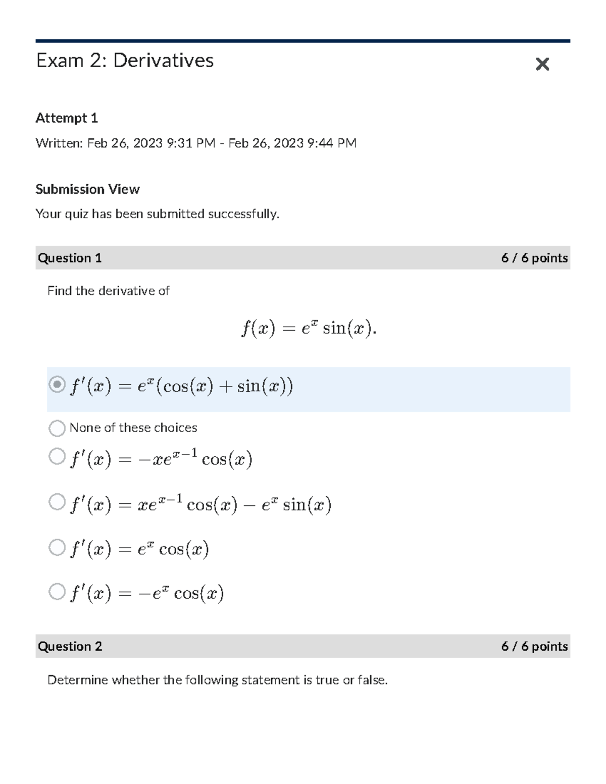 Exam 2- Derivatives - Exam 2: Derivatives Meme Smith (username ...