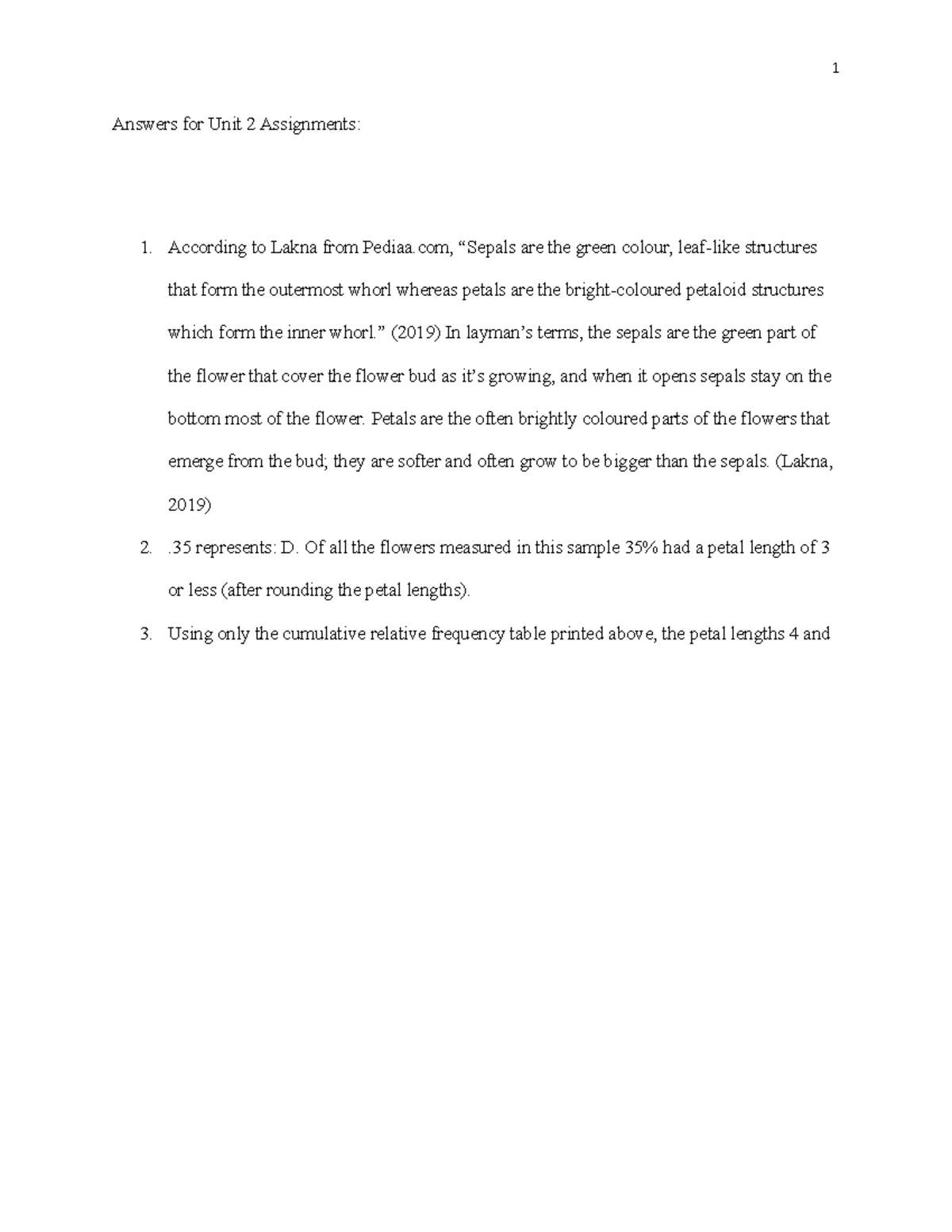 Math Unit 2 Assignment - Answers for Unit 2 Assignments: According to ...