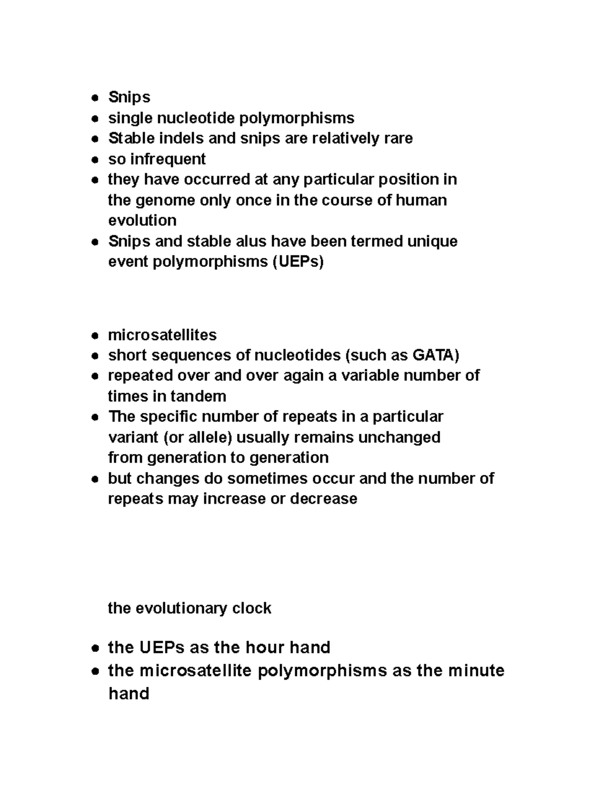 Genes, Bones and Human Evolution Part 1 - Snips single nucleotide polymorphisms Stable indels ...