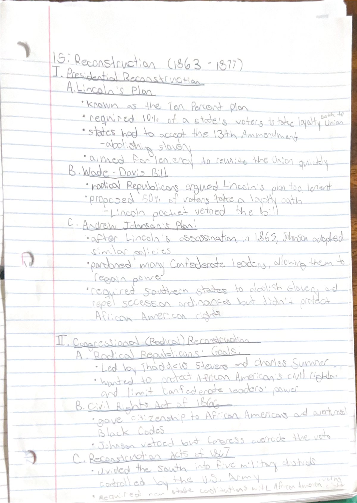 15 Outline - IS: Reconstruction (1863 1377) I. Presidential ...