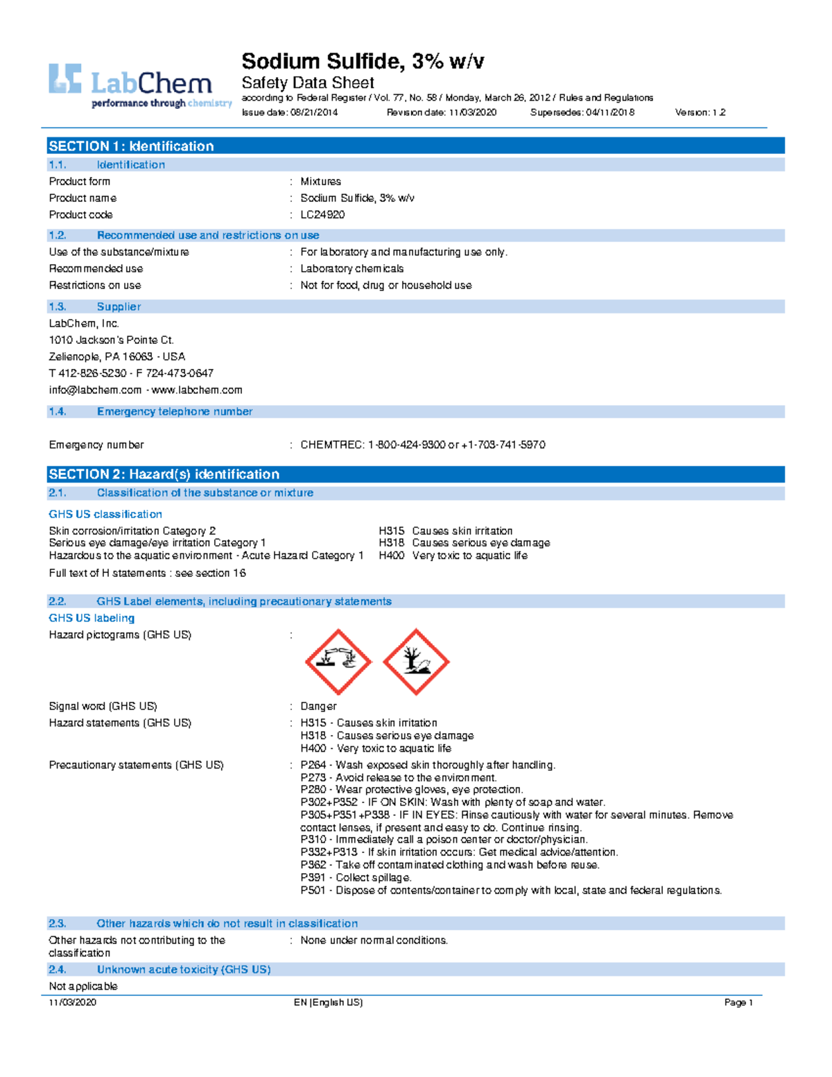 Na2S SDS - sds - Safety Data Sheet according to Federal Register / Vol ...