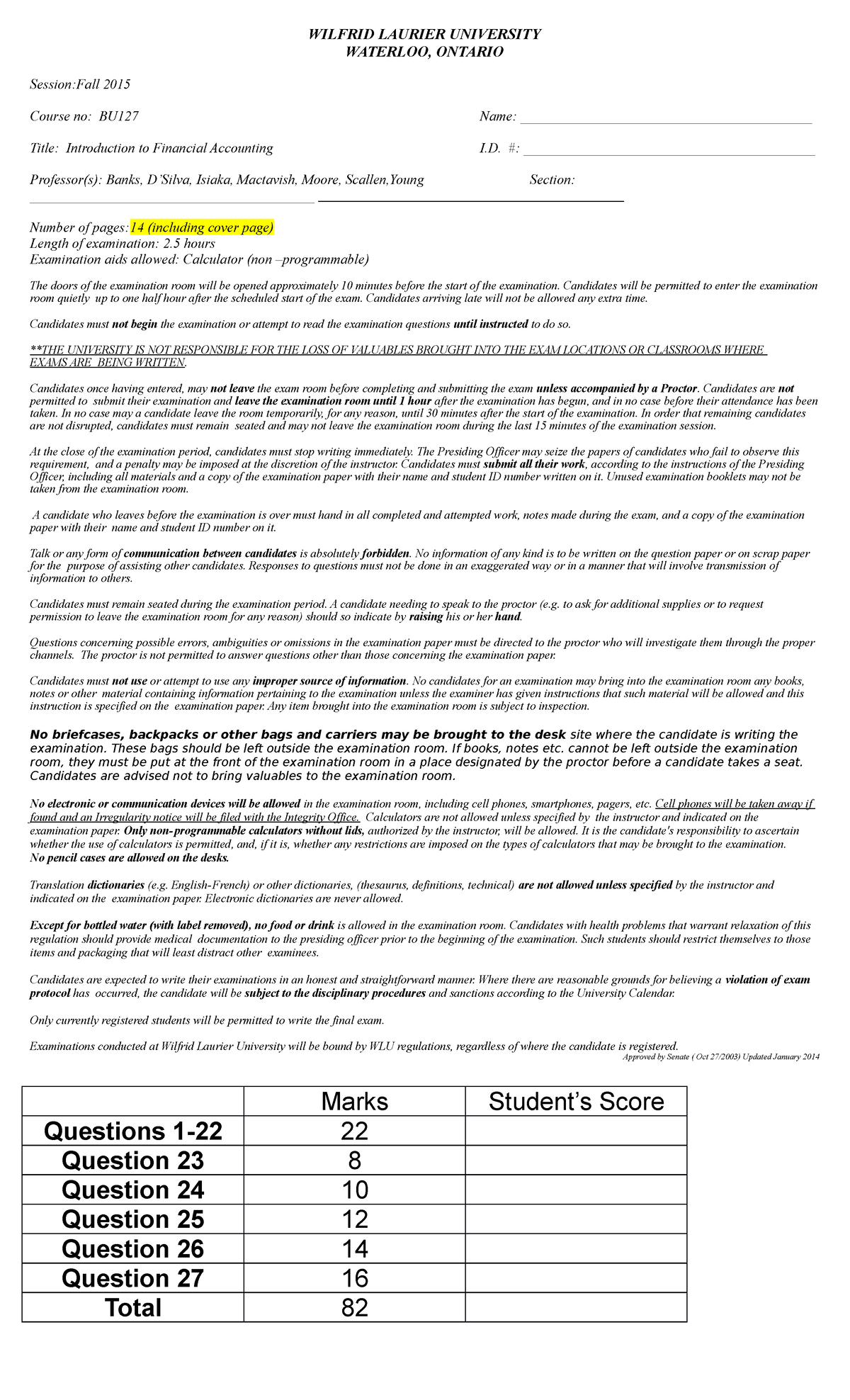 Final Exam Final December Fall 2015, questions and answers - WILFRID ...