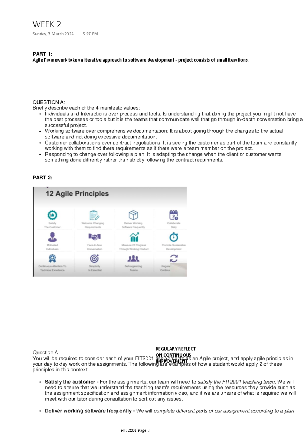 WEEK 2 - LECTURE - PART 1: Agile Framework take an iterative approach ...