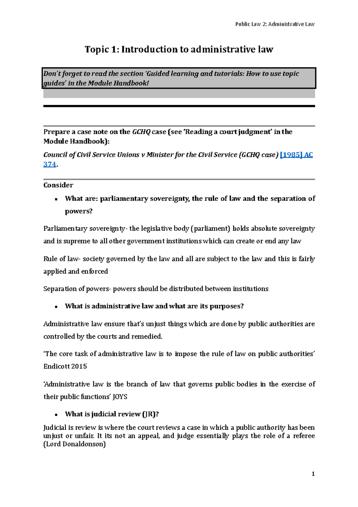 Judicial Review tutorial 1 - Topic 1: Introduction to administrative ...
