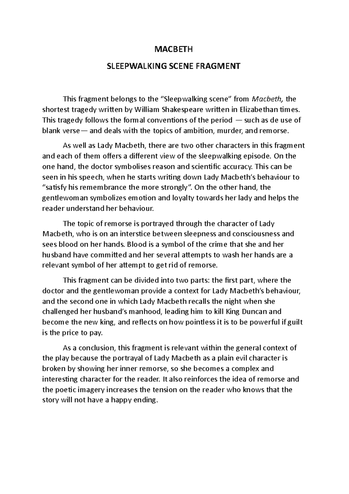 Sleepwalking Scene (Macbeth) - MACBETH SLEEPWALKING SCENE FRAGMENT This ...