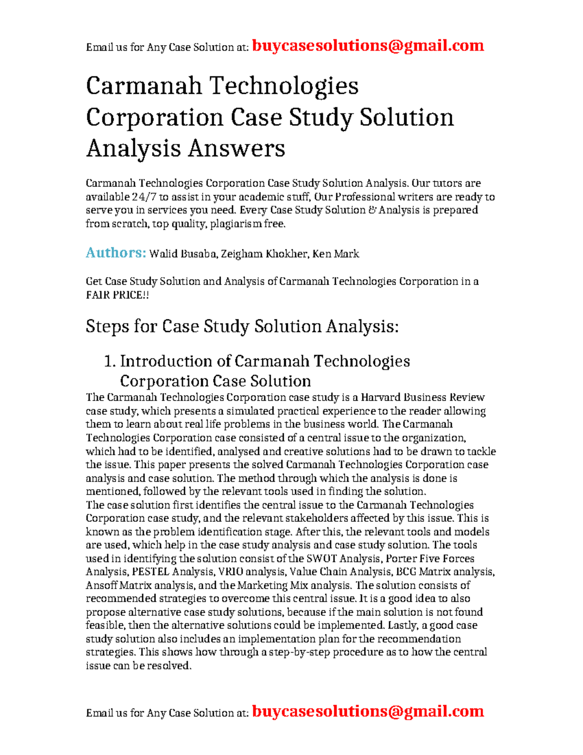Case Solution Carmanah Technologies Corporation - Carmanah Technologies ...