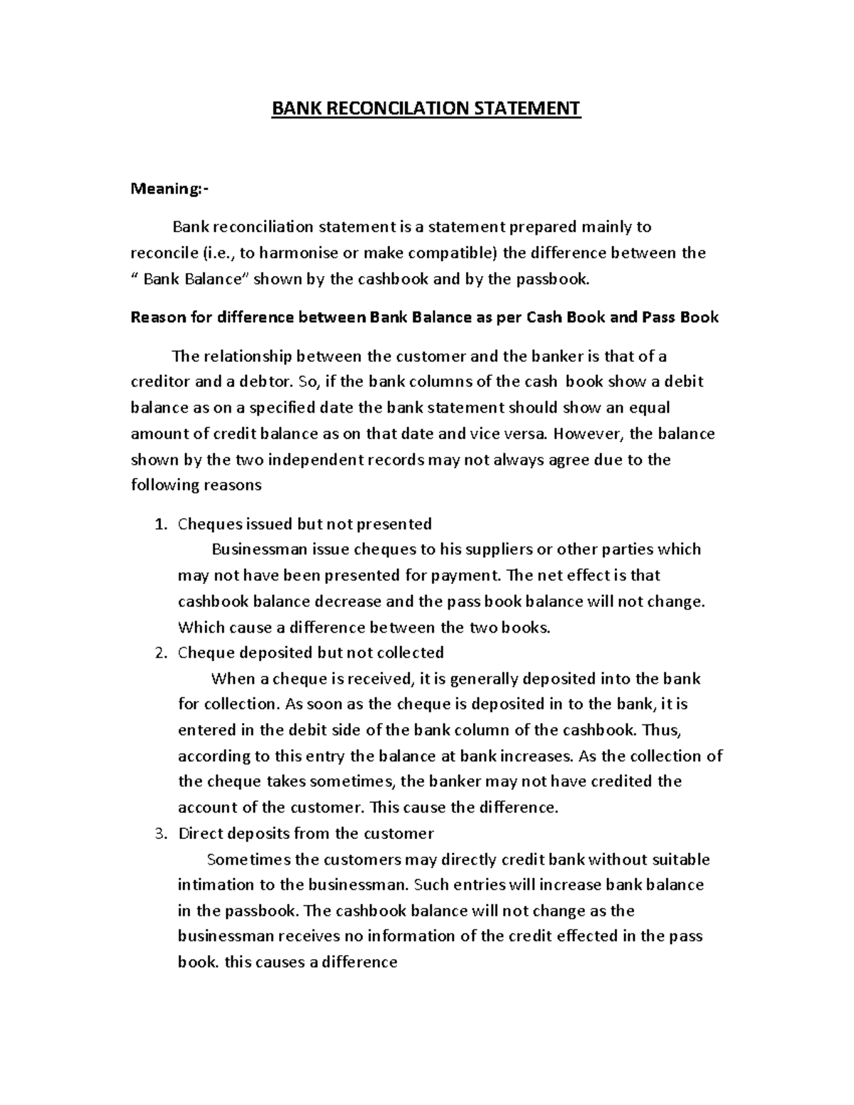 Note of Bank Reconciliation Statement- PUC - BANK RECONCILATION ...