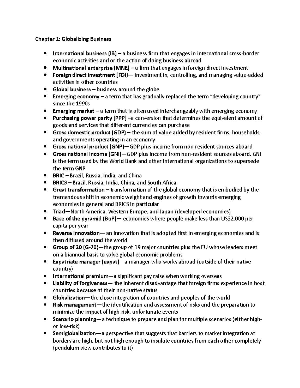 Chapter 1 - Globalizing Business - Chapter 1: Globalizing Business International business (IB ...