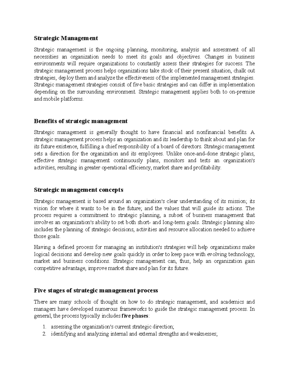 Strategic-Management - Strategic Management Strategic management is the ...